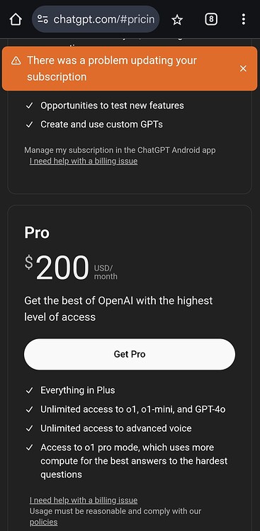 Cannot upgrade to the pro model - Bugs - OpenAI Developer Community