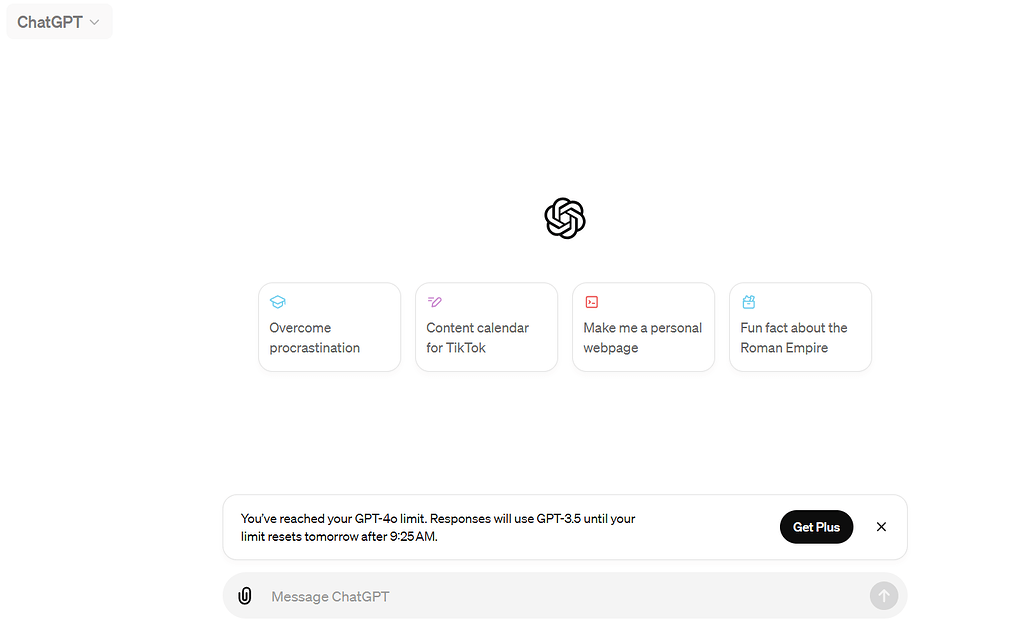 I cant use GPT.3-5 it says you reach your limits in GPT-4o - Bugs - OpenAI Developer Community