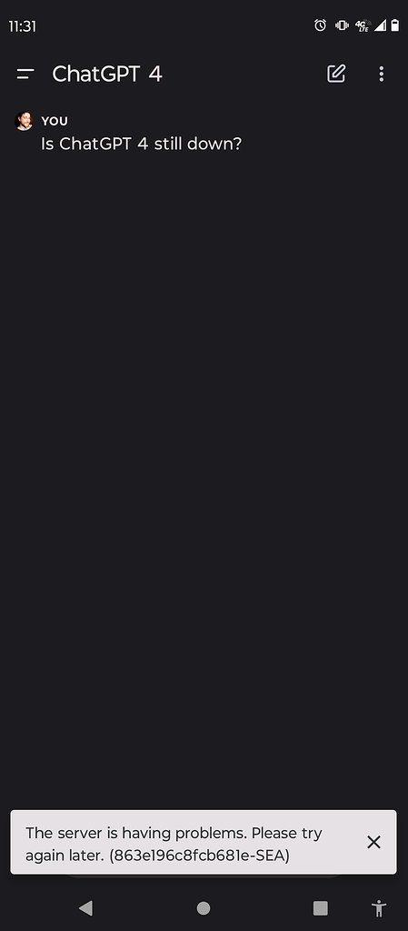 GPT-4 Down? 3.5 is working, but not GPT-4 - Bugs - OpenAI Developer Community