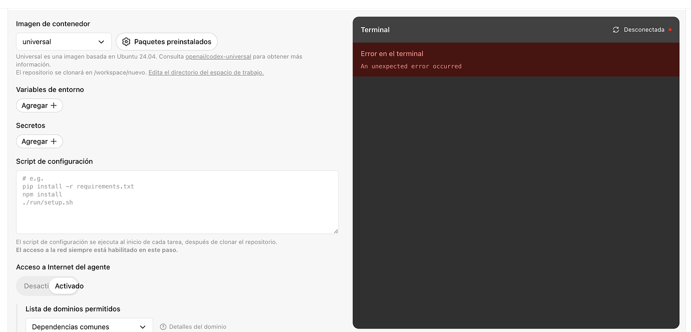 Interactive Terminal For Codex Environment Fails To Start Coding With Chatgpt Openai