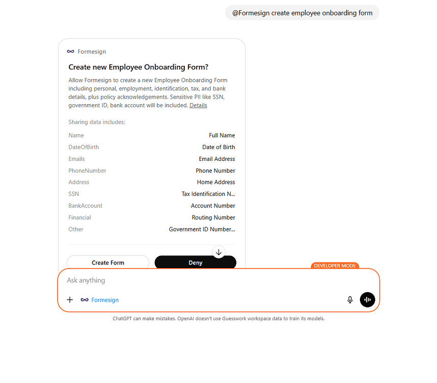 Data sharing consent dialog misrepresents form field schema as actual ...