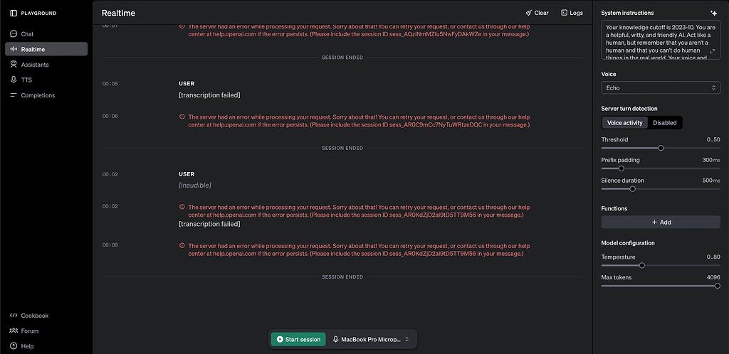 Realtime Api Errors In Both Playground And Api Calls Bugs Openai Developer Community