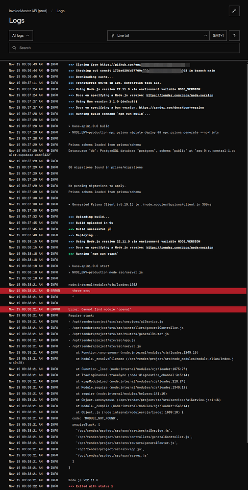 "Cannot find module 'openai'" when deploying in render.com - API - OpenAI Developer Community