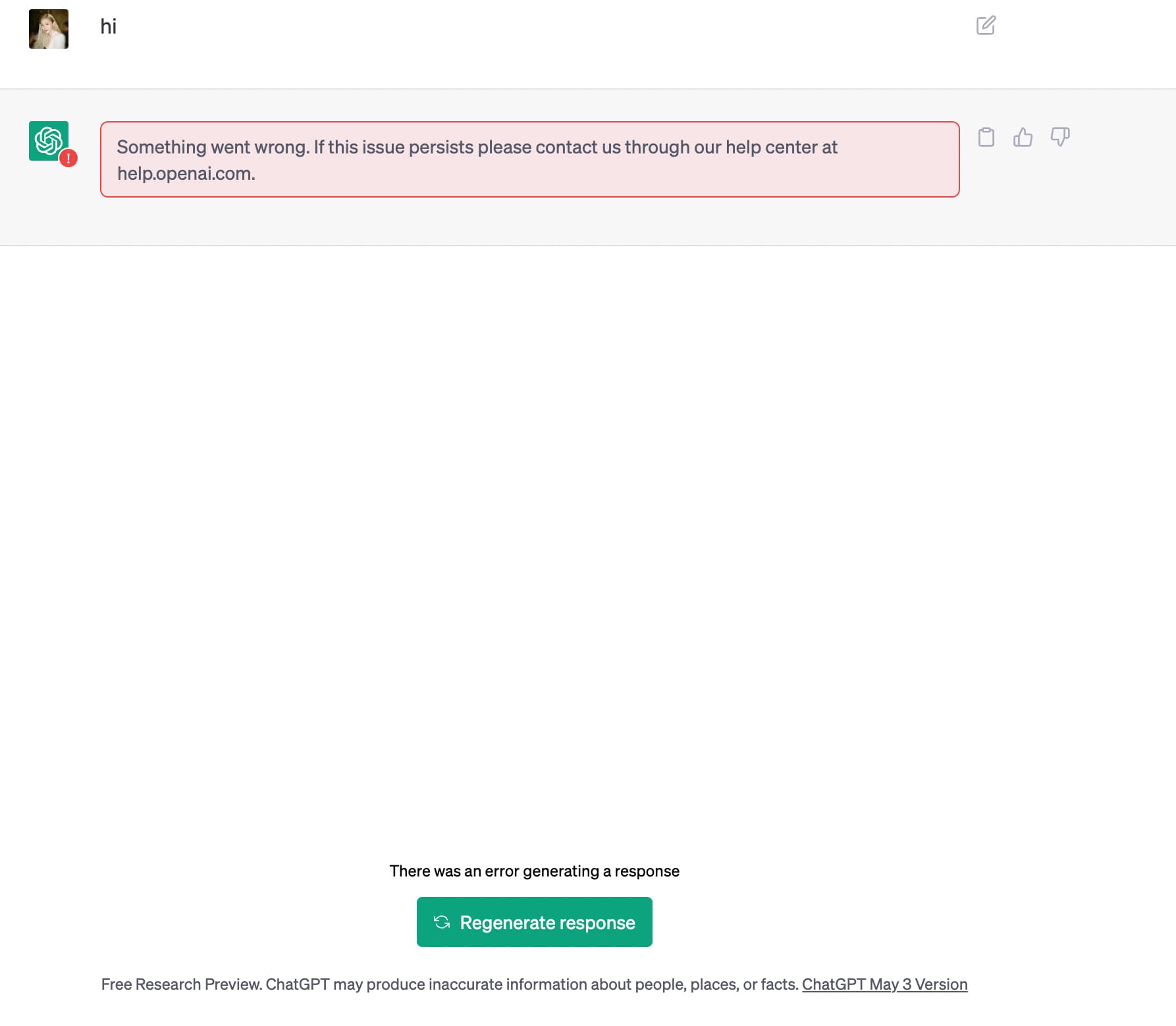 Why can't ChatGPT generate any response - ChatGPT - OpenAI Developer Community