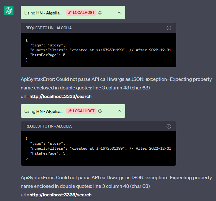 ChatGPT includes comments in JSON request to plugin - Plugins / Actions builders - OpenAI ...