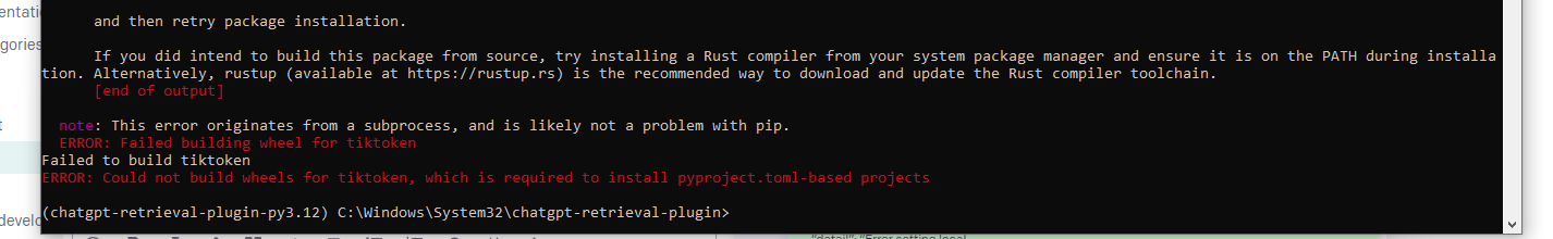 Errors while setting up Retrieval Plugin - Tiktoken - Plugins / Actions ...
