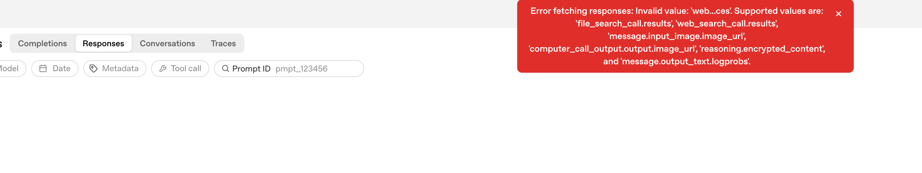 Playground Returning Invalidvalue Error For Every Request Bugs Openai Developer Community