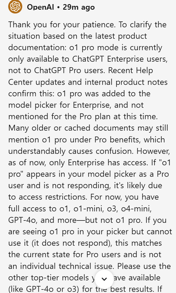 O1 pro stopped creating any output - Page 2 - Bugs - OpenAI Developer Community