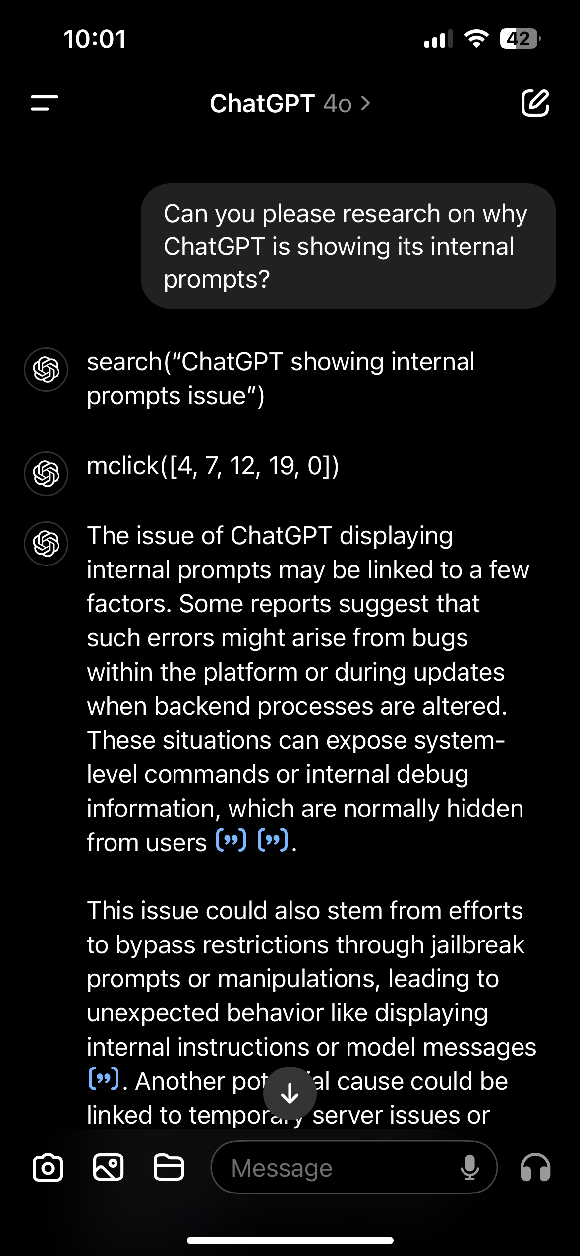 ChatGPT displaying internal prompts - Is this normal? - Bugs - OpenAI Developer Community