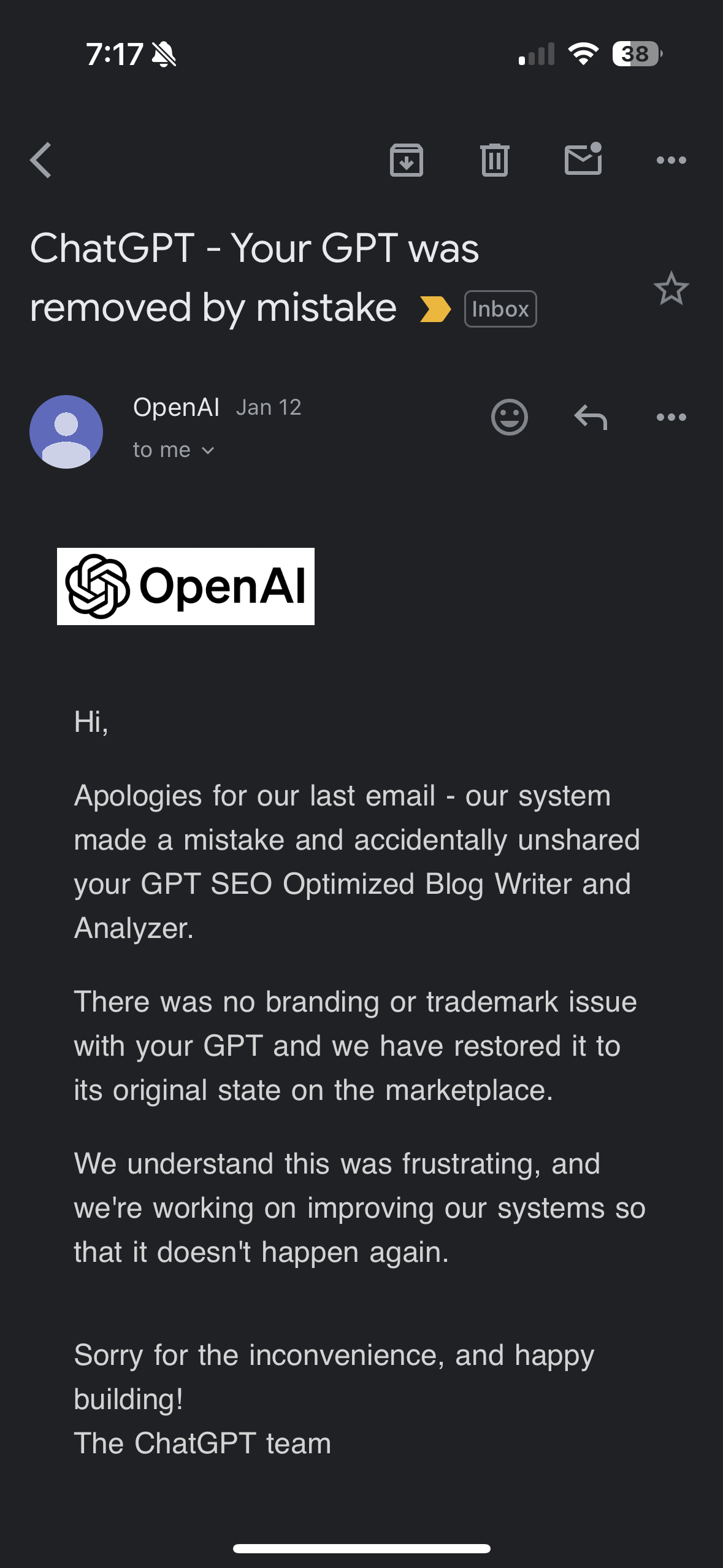 My GPT with Over 5000 Chats Removed from GPT Store Without Explanation: 1.5 Months of ...