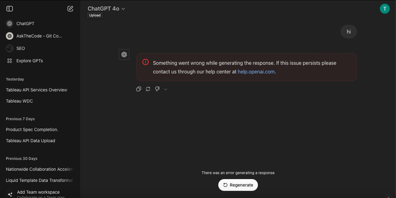 ChatGPT Account Errors - Paid account not able to generate responses - Bugs - OpenAI Developer ...