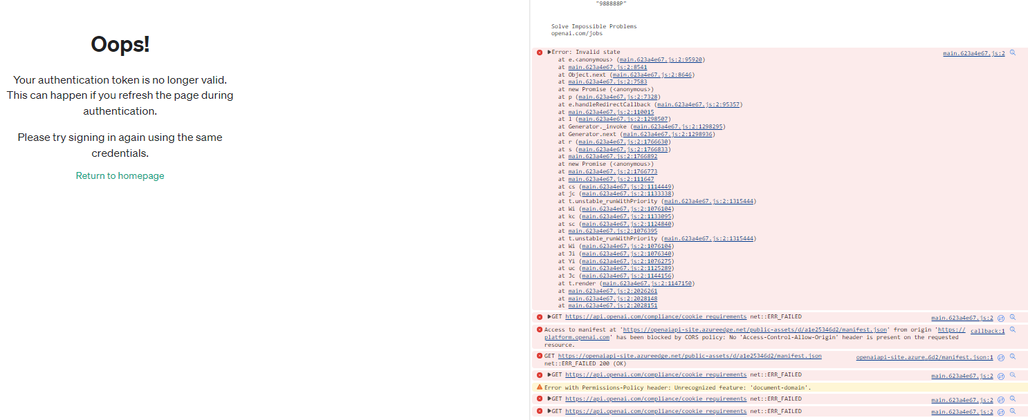 Can login on chat.openai.com, but can't login on platform.openai.com(blocked by CORS policy: No ...