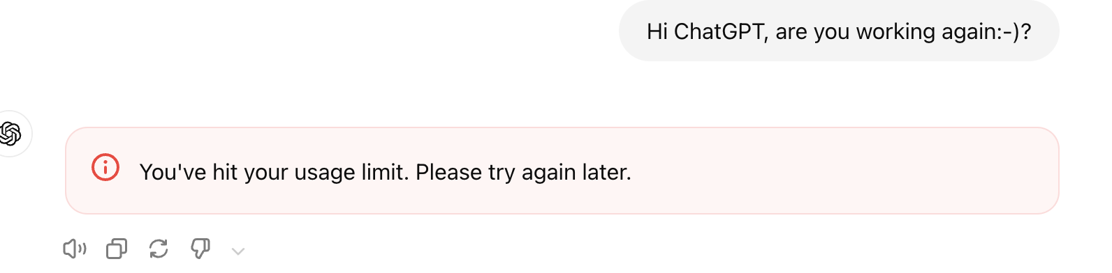 Free user, I had (limited) access to GPT-4o for some days. Now nothing at all - ChatGPT - OpenAI ...