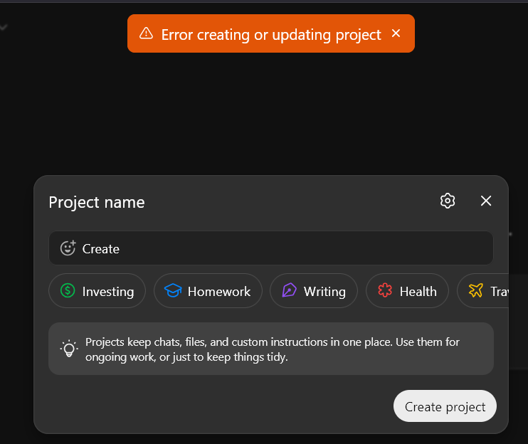 [Fixed] 🚨 Bug: Cannot Create or Edit Projects – Always “Internal Server Error” (Owner/Admin ...