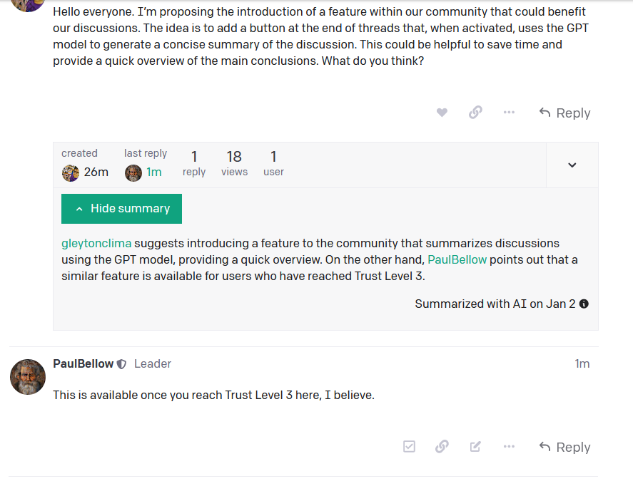 Implementation Proposal Introducing Automatic Summaries To Enhance Our Community Discussions