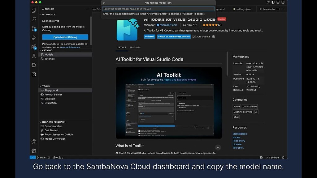 Simplifying generative AI app development in VS Code using AI Toolkit powered by the SambaNova ...