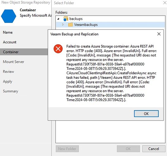 Veeam Azure blob storage error - Data Storage, Backup & Recovery - Spiceworks Community