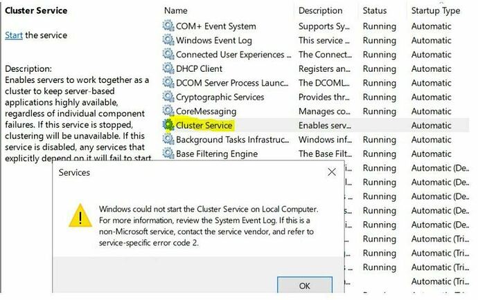 Windows could not start the cluster service on local computer ...
