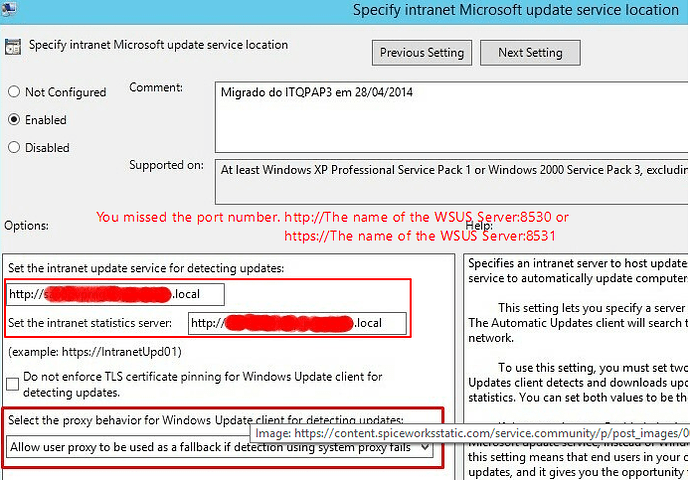 "Specify intranet Microsoft update service location" - Software ...