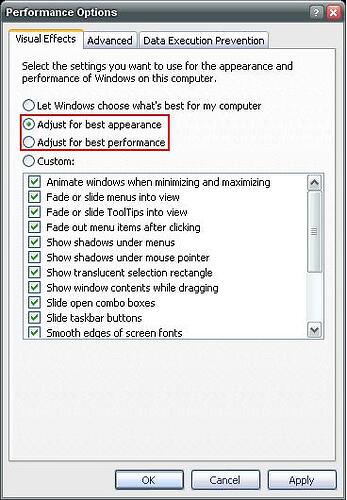 Adjust for best performance in visual effects and also Show shadows under window - Software ...