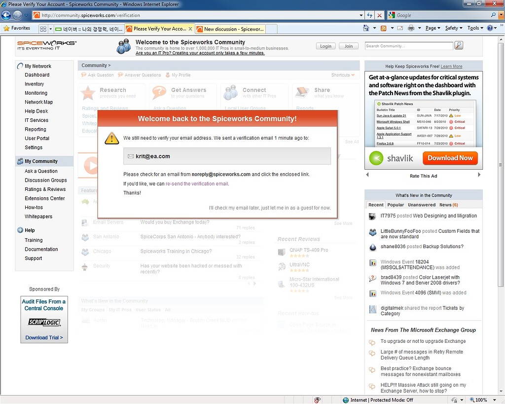 Please verify your account message - Spiceworks Support - Spiceworks Community