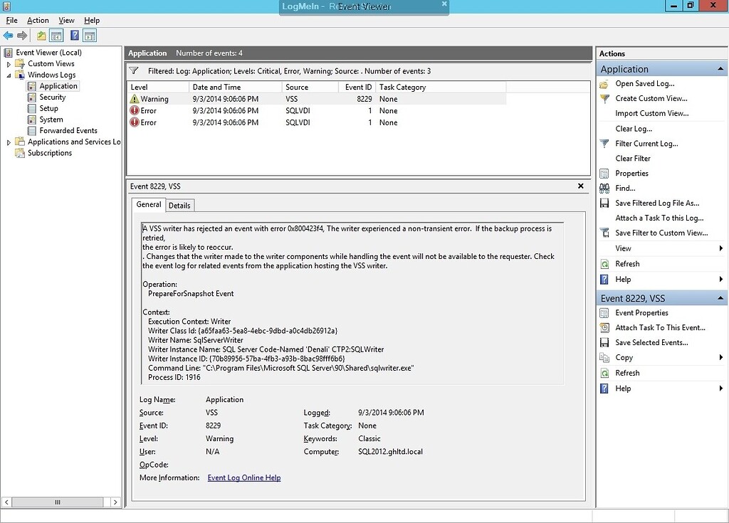 Event ID 8229 Source = VSS - Databases - Spiceworks Community