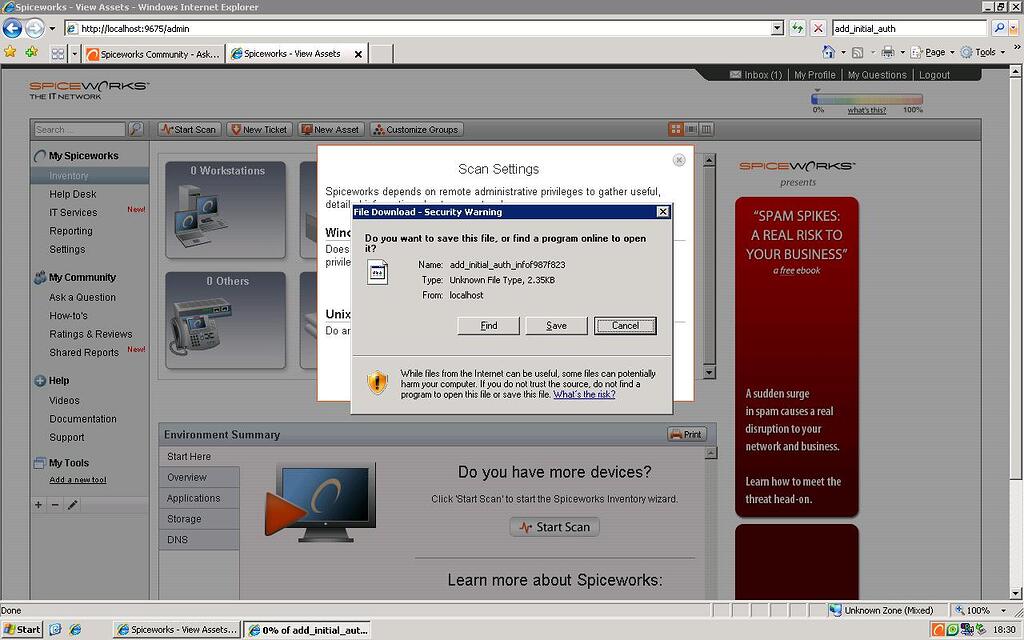 File download security warning. Unknown file type when trying to scan - Spiceworks Support ...