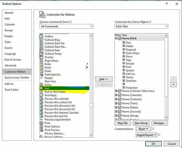 Poll feature in Outlook Not in the command list to add it - Software ...