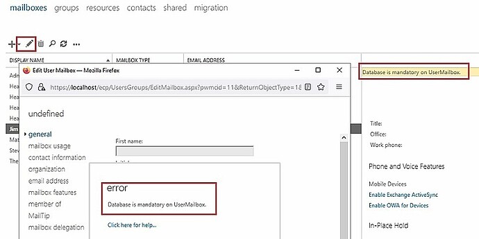 Exchange 2019 Error: Database is mandatory on UserMailbox. After Update Reboot - Software ...