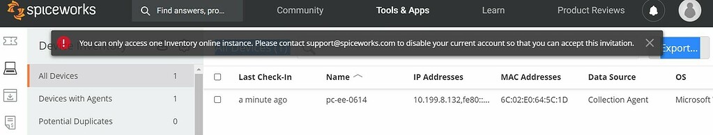 We can only access one inventory online instance - Spiceworks Support ...
