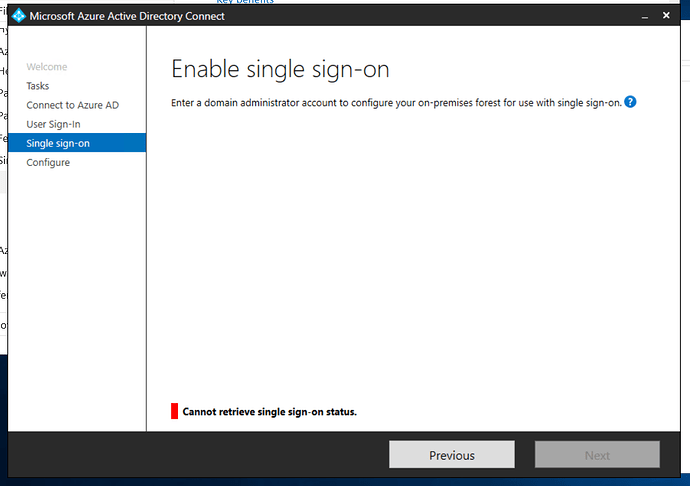 cannot retrieve single sign on status azure ad - Software ...