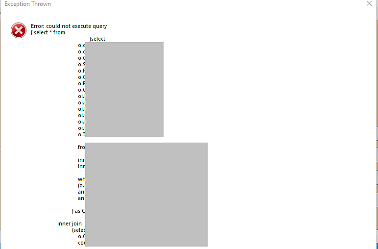 Sql Server Error Could Not Execute Query Databases Spiceworks Community