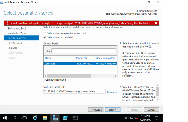 Hyper V Windows 2016 Can Not Install Windows Feature From Vm Onto