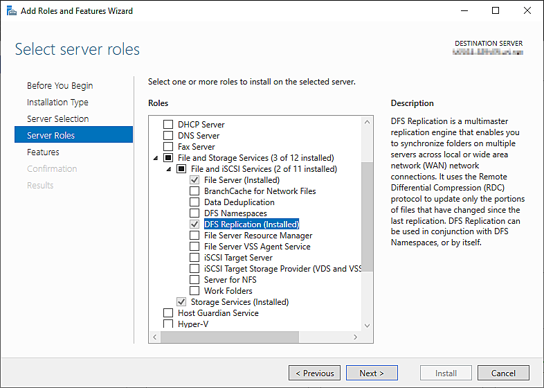 DFS Replication server role and Remote Differential Compression feature ...
