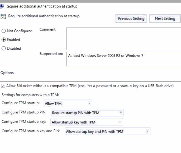 The Group Policy Settings for Bitlocker startup options are in conflict - Software ...