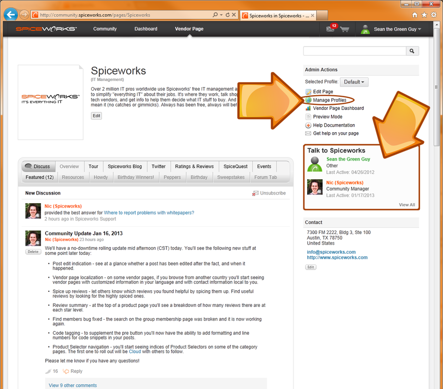 How to Pick What Contacts Show Up on your "Talk To" Section of your Vendor Page - Spiceworks ...