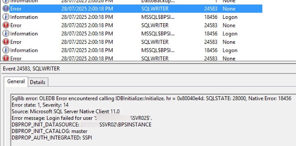 Sql Error Sqllib Error Oledb Error Encountered Calling Idbinitializeinitialize Hr