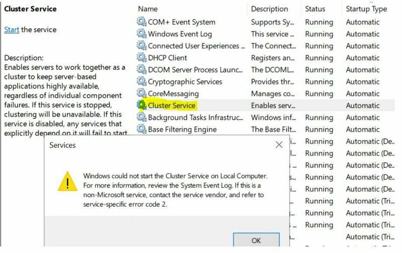 Windows could not start the cluster service on local computer ...