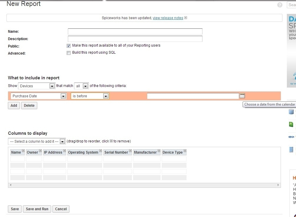When I try to run a report on purchased items, it won't show any devices, why? - Spiceworks ...