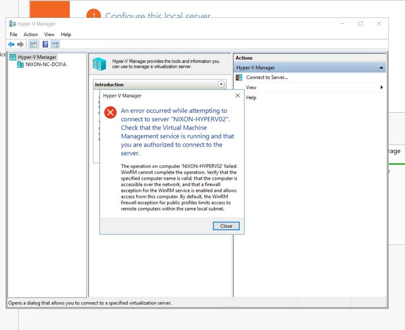 Hyper V Manager 2016 Error adding hyper-v's - Virtualization ...
