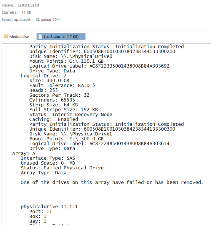 Script to log HP RAID (HPACUCLI) to eMail and Eventlog 'RAID ...