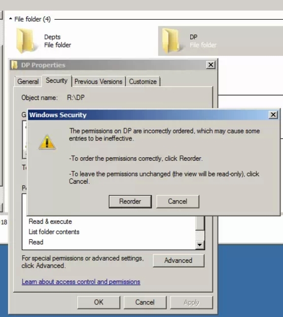 Windows 2008 R2 The permissions on are incorrectly ordered, which may cause - Software ...