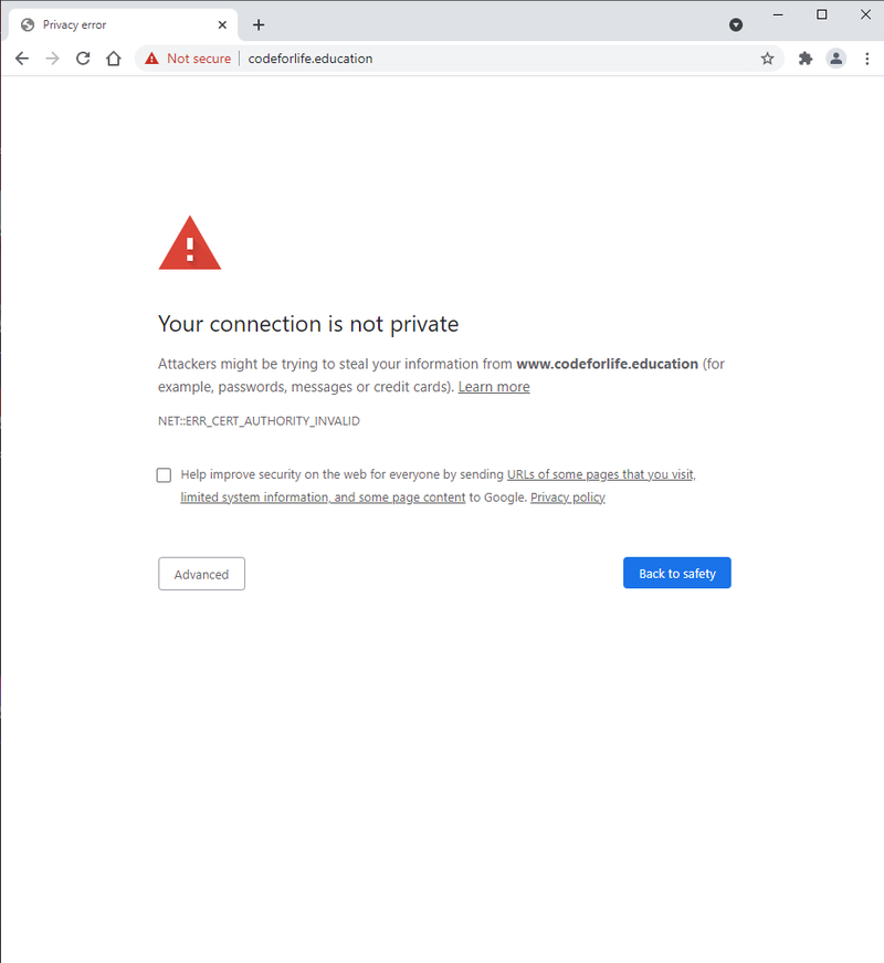 Excluding 'Your connection is not private' websites across the domain ...