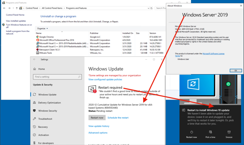 Windows 2019 server shows Restart to install Windows 10 Update now ...