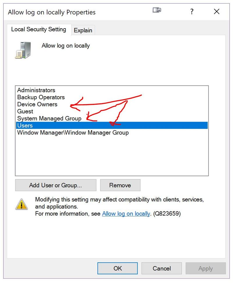 Are Special Identities required in Allow Logon Locally in Windows 10 ...