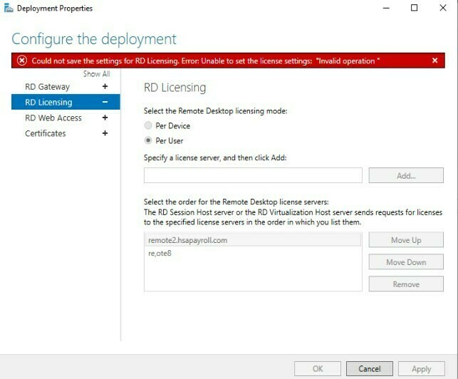Could not save the settings for RD Licensing Unable to set the license settings - Software ...