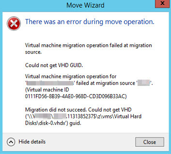 Hyper-V Live Migration error "Could not get VHD GUID" - Virtualization - Spiceworks Community