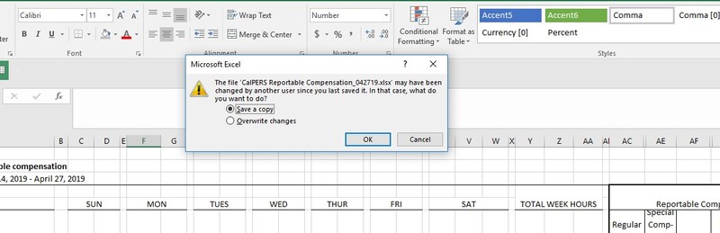 Excel Document will not save. Says make a copy or overwrite changes ...