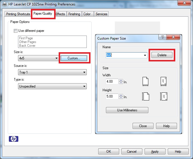 Deleting HP Pagewide custom paper sizes. - Hardware & Infrastructure ...