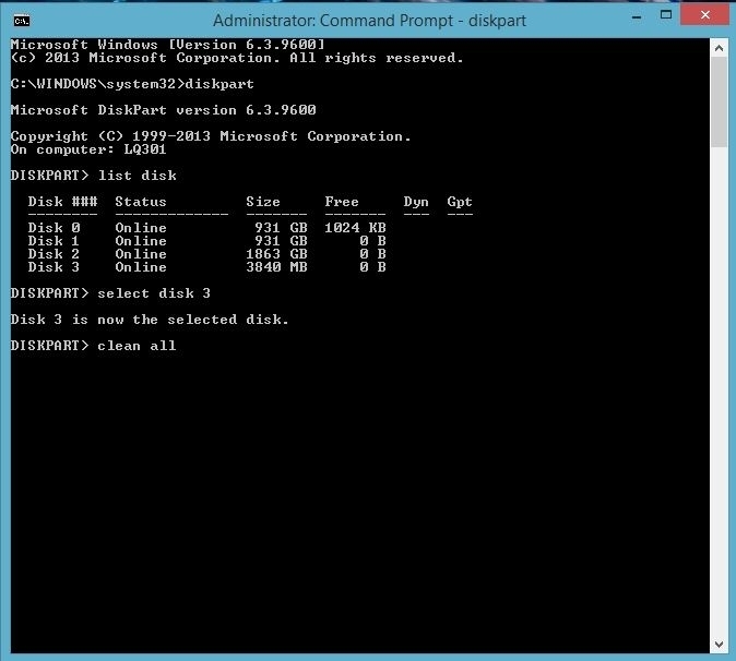 Diskpart Command - how to clean all - Windows - Spiceworks Community